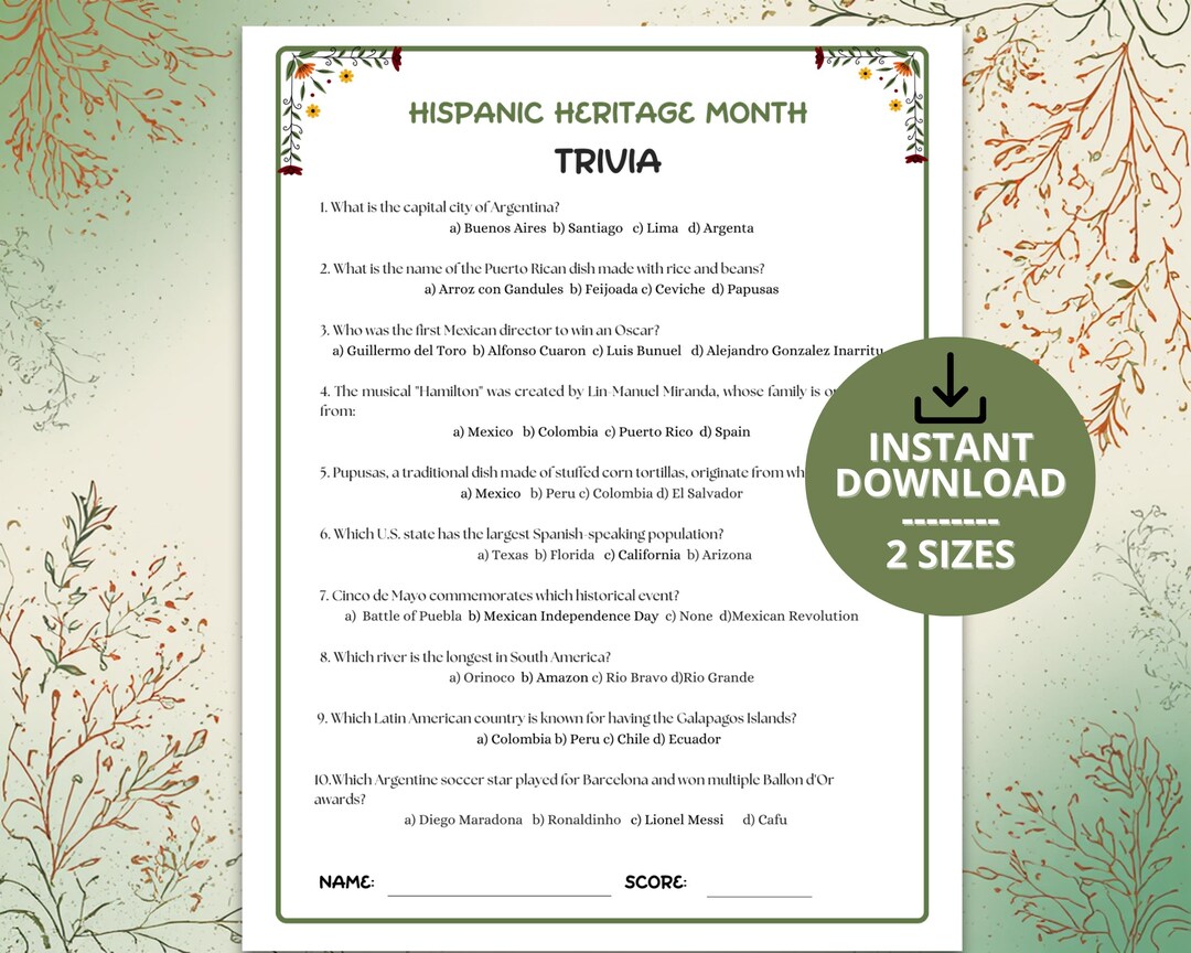 Hispanic Heritage Month Trivia Game | Fun Printable Educational ...