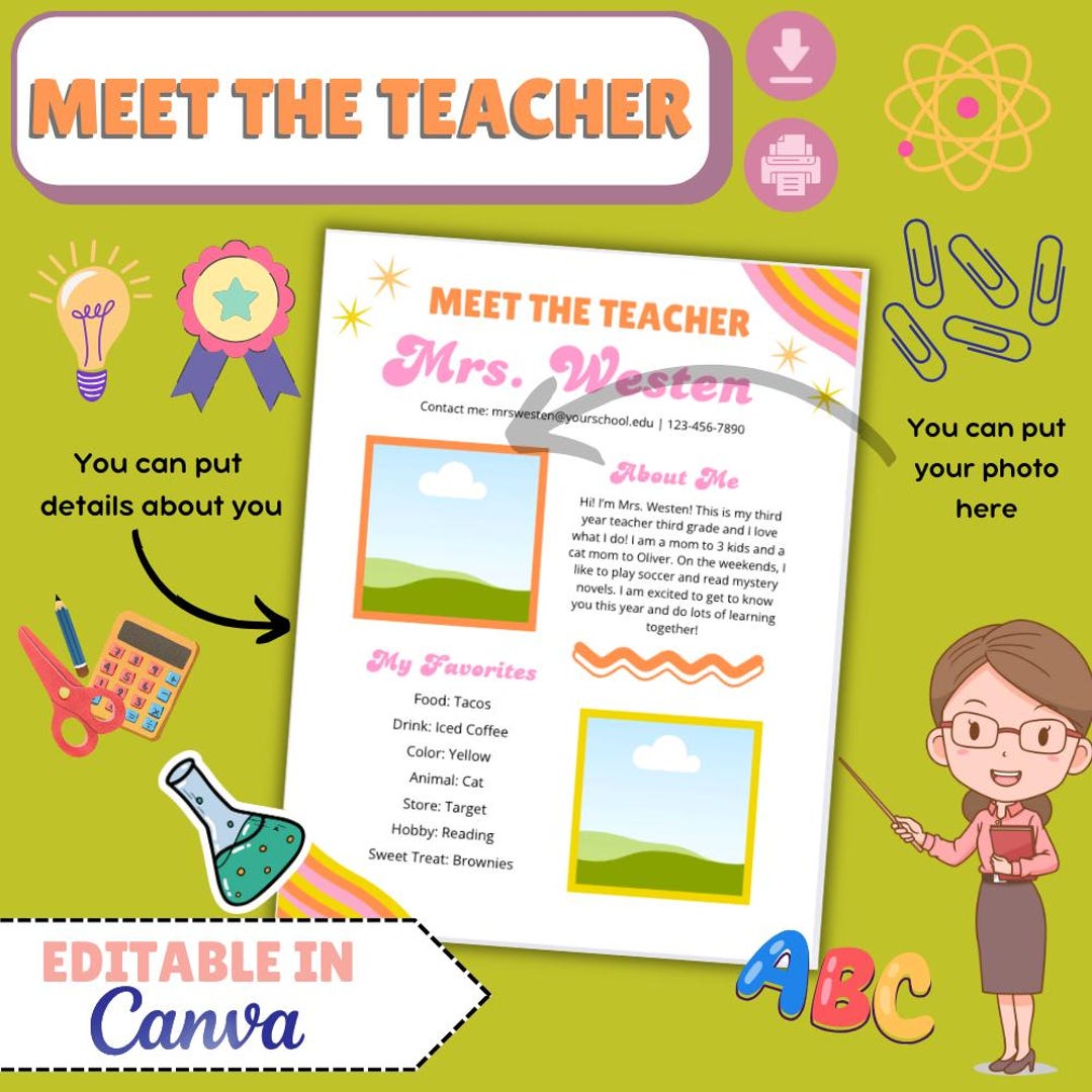 Editable Meet the Teacher Canva Template | Fun Printable Back to School ...