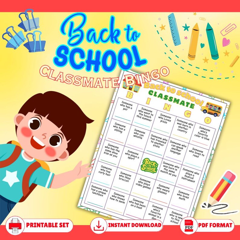Back to School Bingo Game for Kids – Icebreaker Classmate Activity for ...