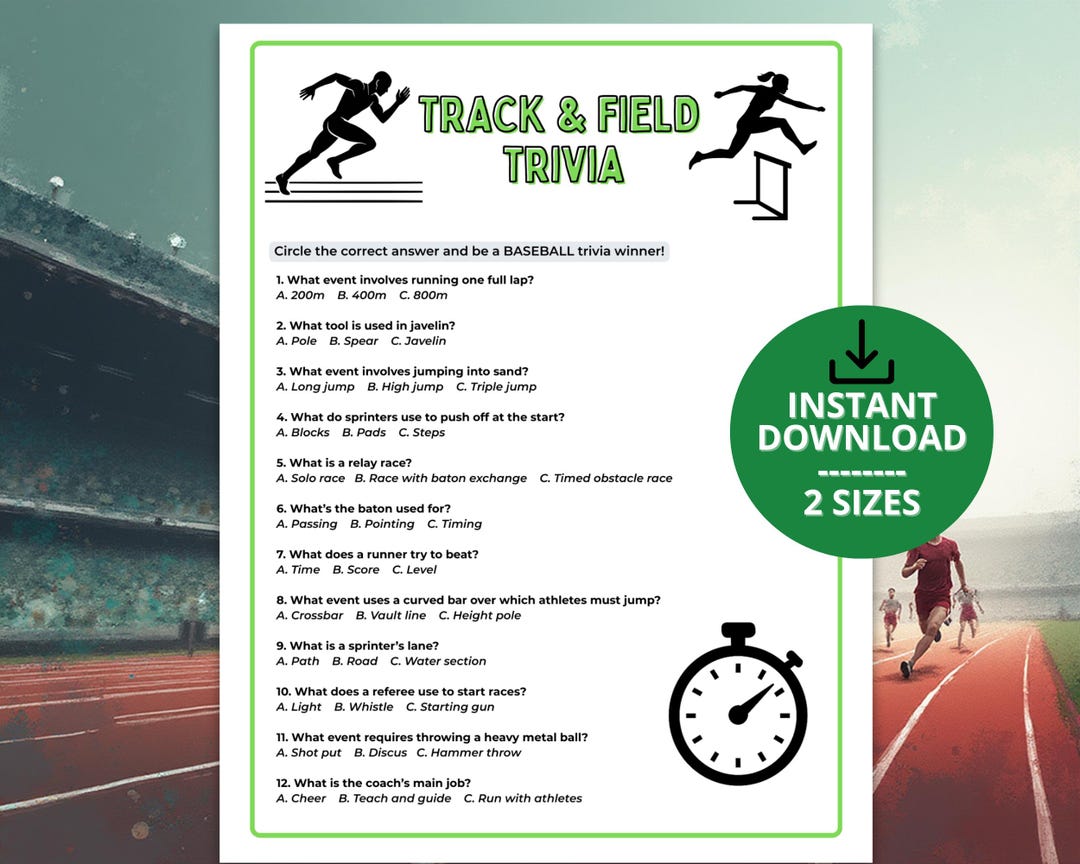 Track and Field Trivia Printable Game · Kids Sports Quiz Worksheet · PE ...
