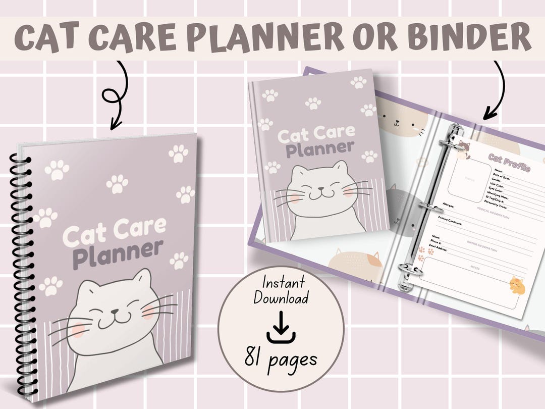 Cat Planner 81 Pages, Printable Planner, Cat Care Journal, Cat Planner ...