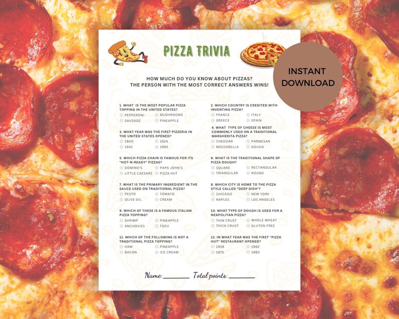 Pizza Trivia Game Printable, Pizza Trivia Game, Trivia Questions ...