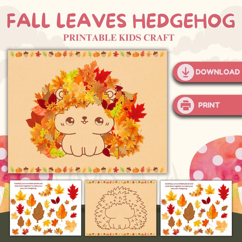 Fall Leaves Hedgehog Craft for Kids, Fall Printable Leaf Activity ...