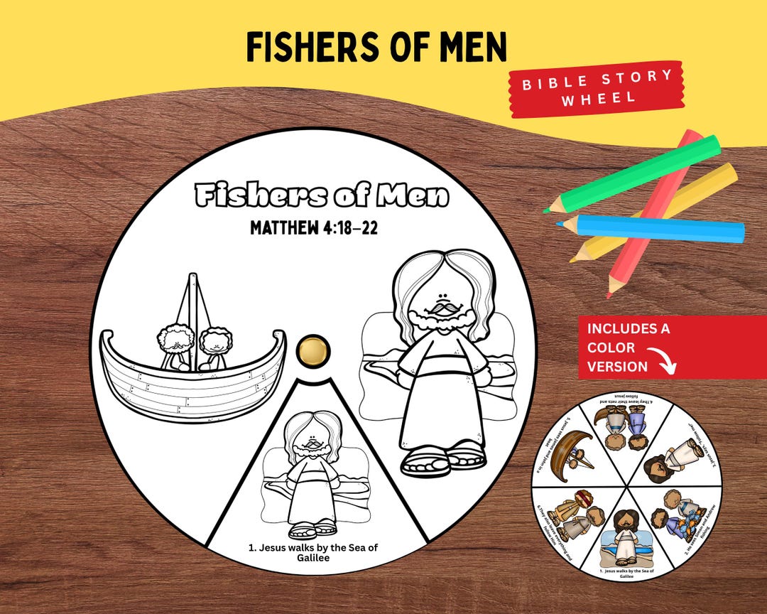 Fishers of Men Bible Wheel Craft | Matthew 4:18–22 Printable for Kids ...
