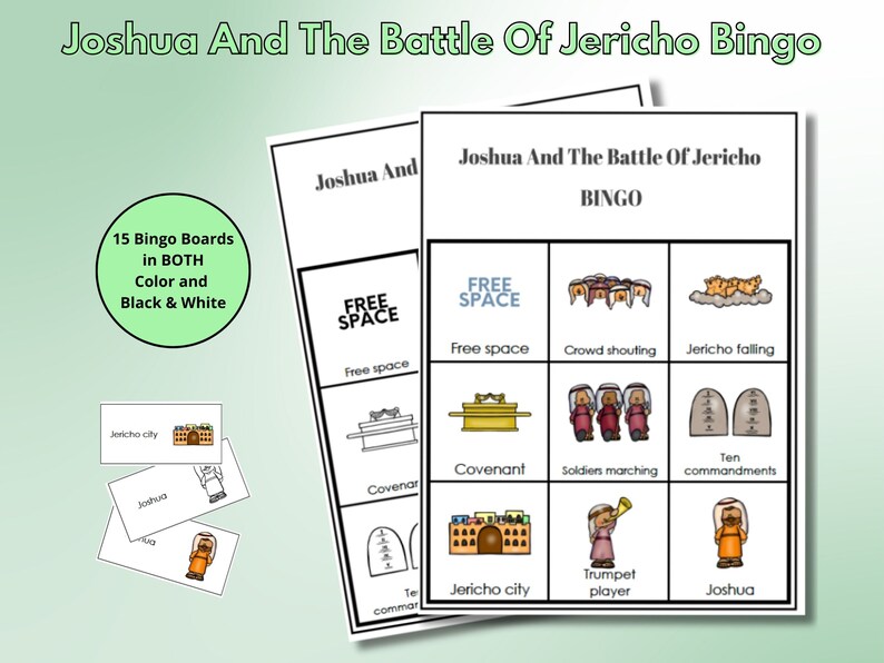 Joshua and the Battle of Jericho Bingo Set for Kids, Jericho Bible ...