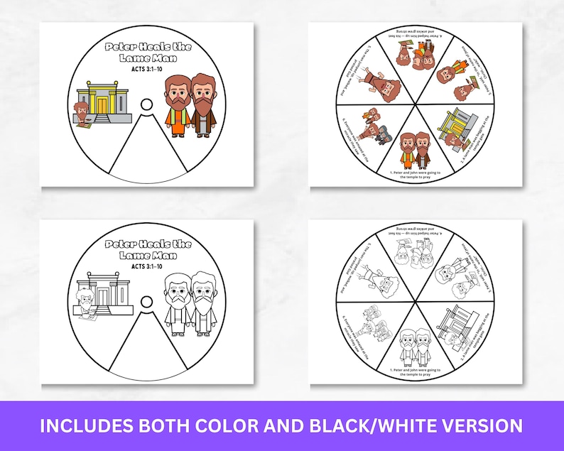 Peter and John Heal the Lame Man Coloring Wheel | Acts 3 Bible Story ...