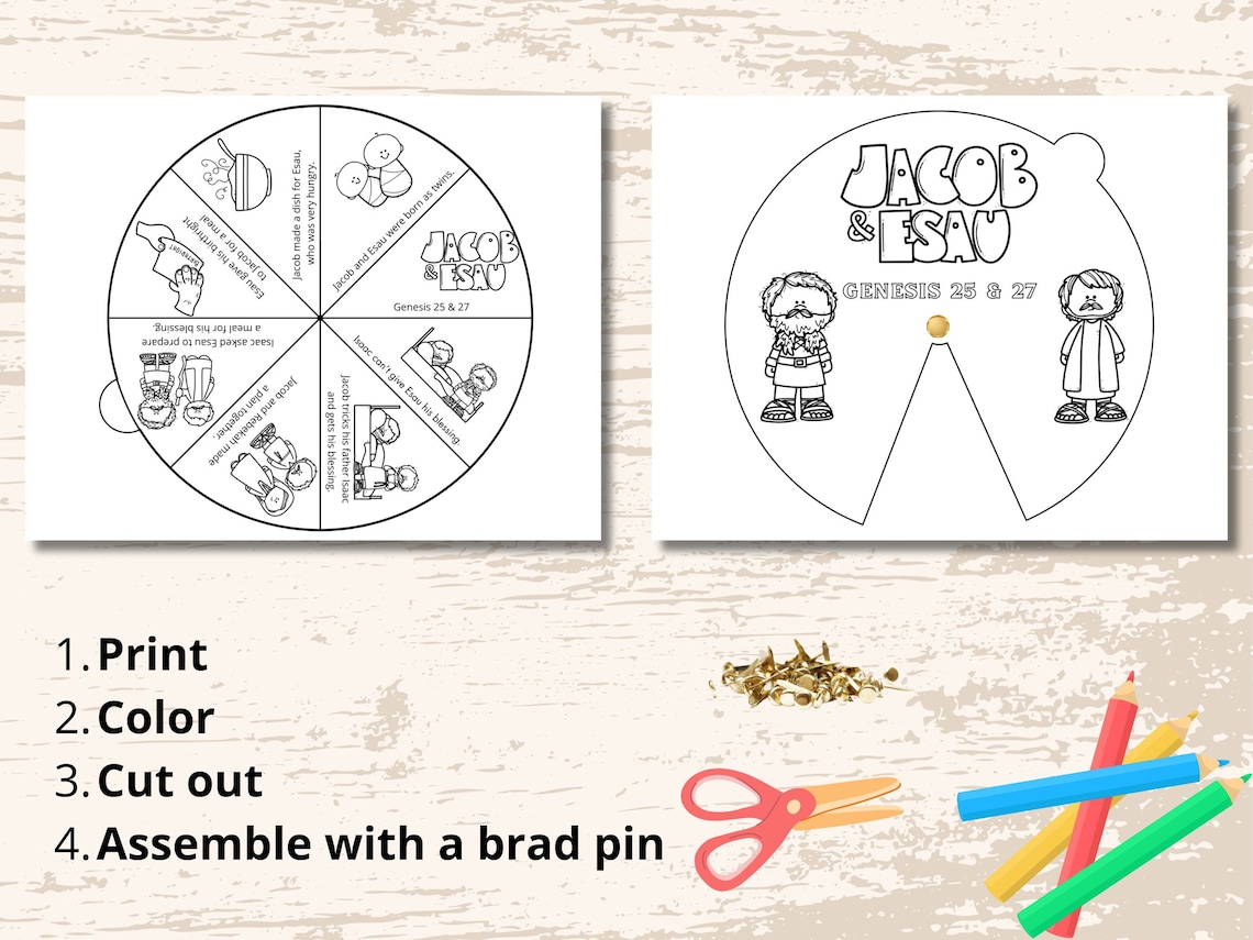 Jacob and Esau Coloring Wheel, Printable Bible Story Activity, Sunday ...