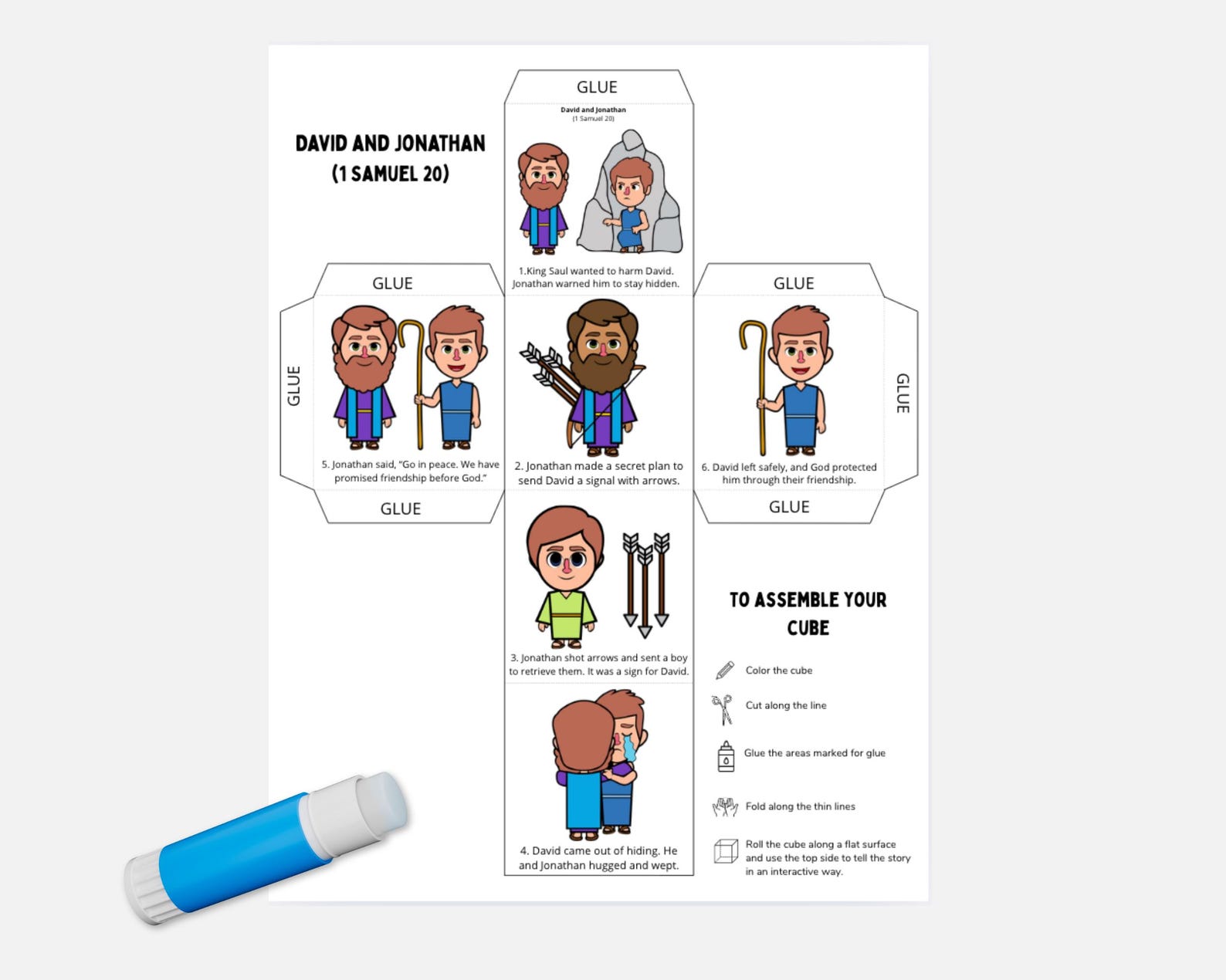 David and Jonathan Coloring Cube – Printable Friendship Bible Story ...