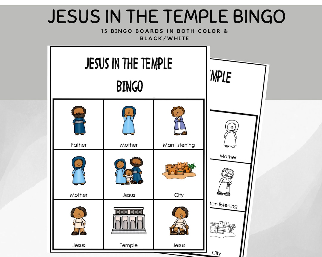 Boy Jesus in the Temple Bingo Set for Kids, Young Jesus in the Temple ...