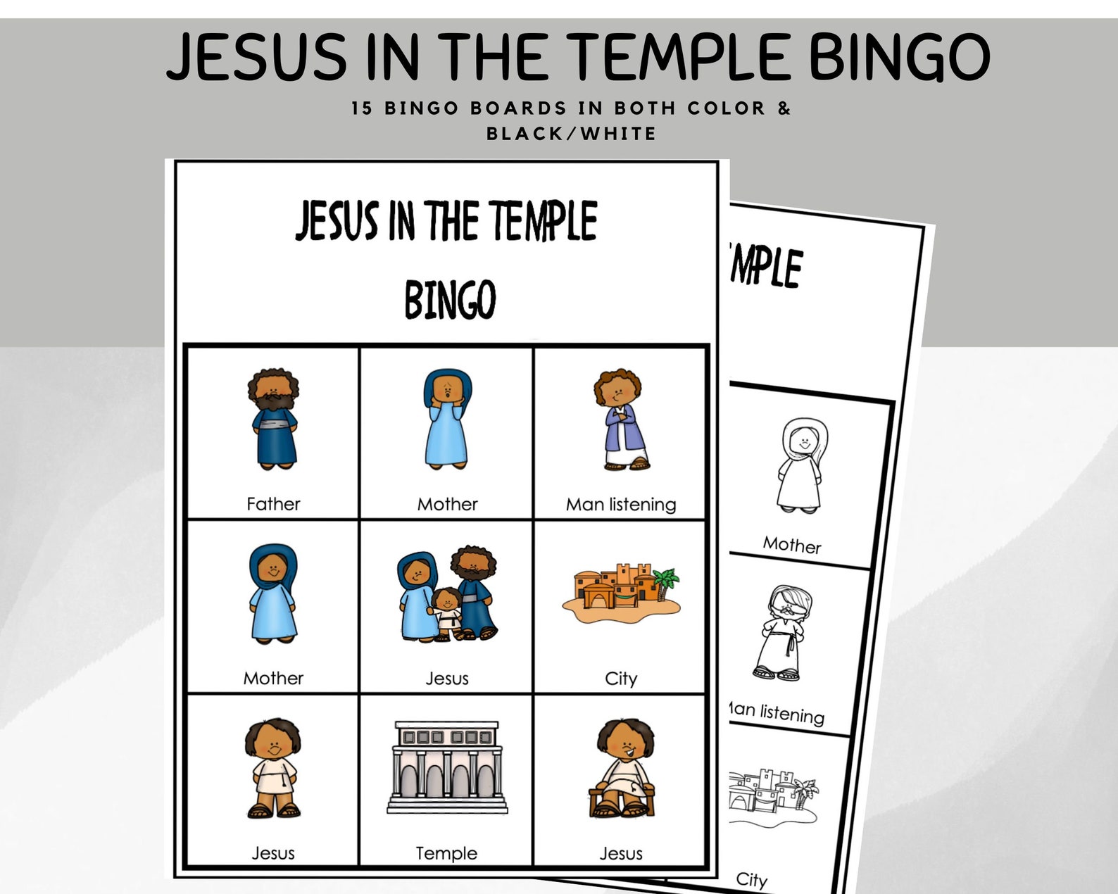 Jesus in the Temple Bingo Set for Kids, Young Jesus in the Temple Bible ...