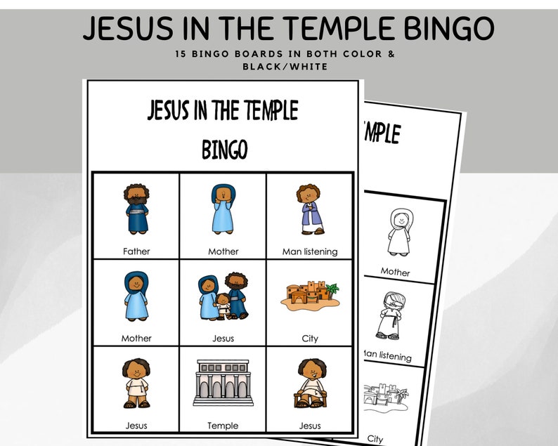 Jesus in the Temple Bingo Set for Kids, Young Jesus in the Temple Bible ...