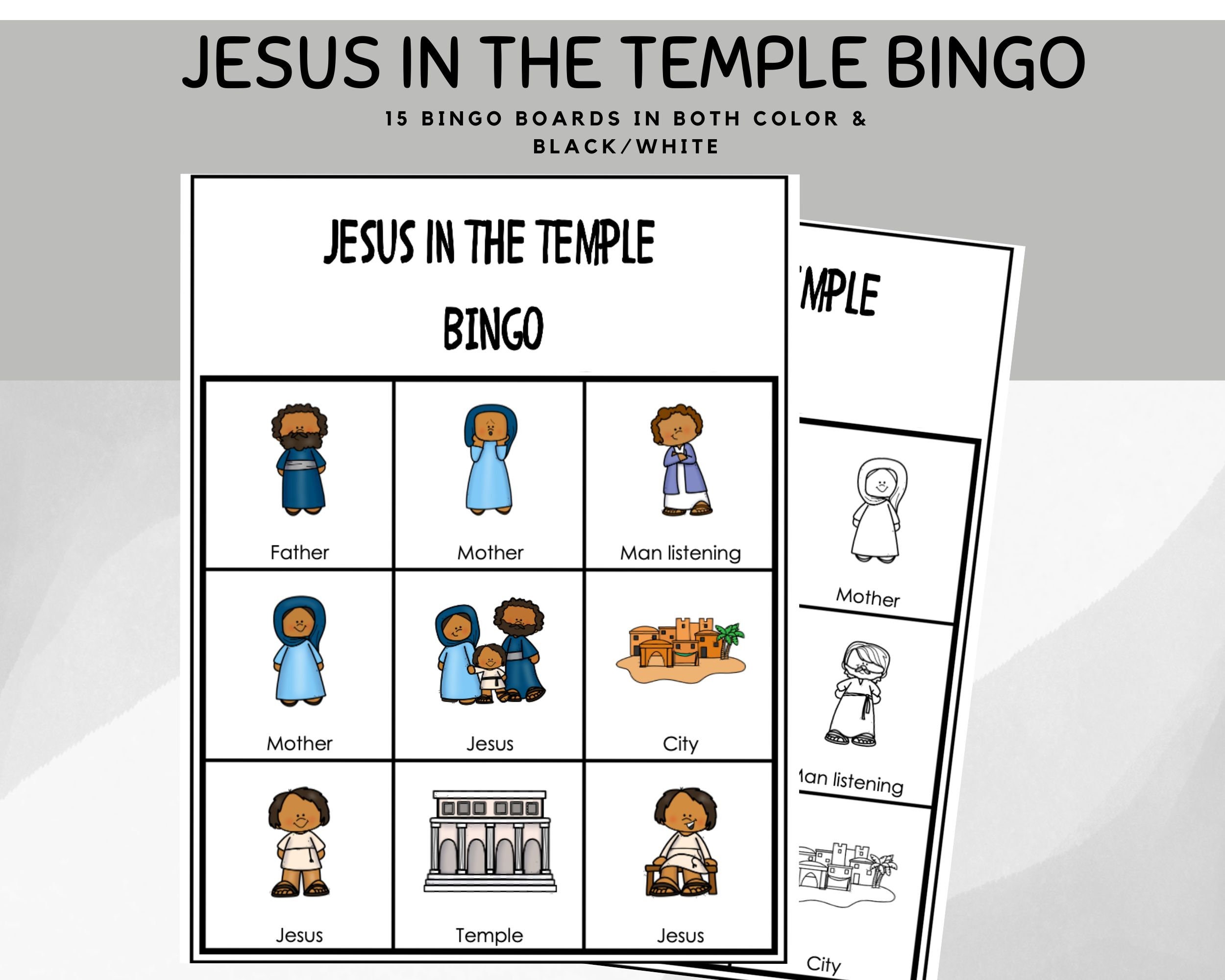 Jesus in the Temple Bingo Set for Kids, Young Jesus in the Temple Bible ...