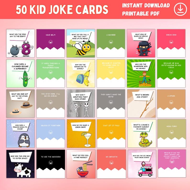 50 Kid Joke Cards | Printable Lunchbox Jokes | Funny Jokes for Kids ...