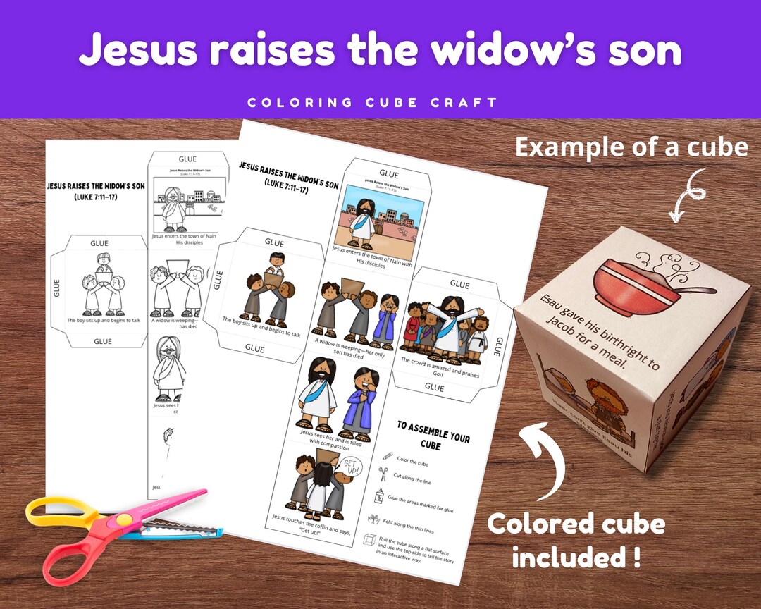 Jesus Raises the Widow's Son Coloring Cube | Luke 7:11–17 | Printable ...