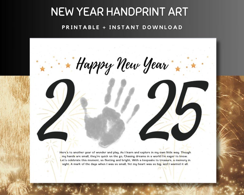 New Year Handprint Craft for Kids, Keepsake 2025, Happy New Years Eve ...