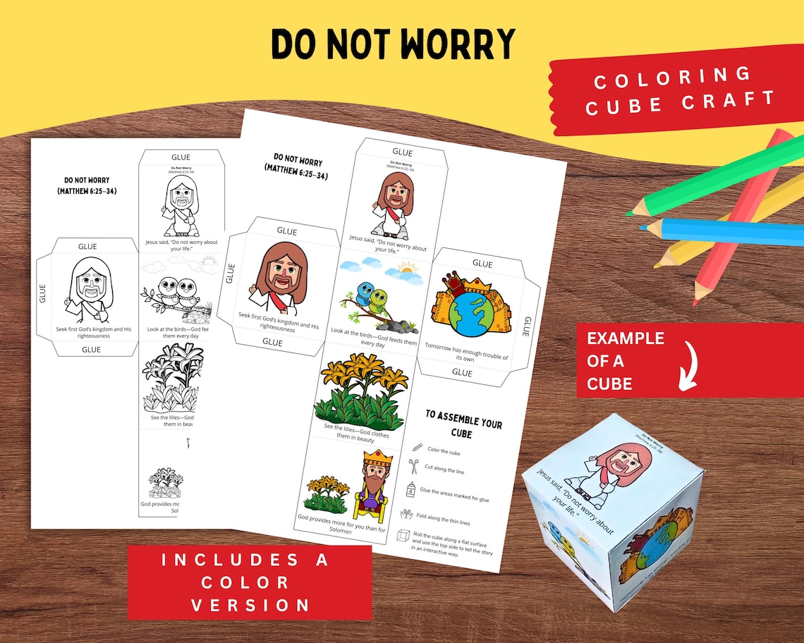 Do Not Worry Bible Story Cube for Kids – Matthew 6:25–34 Sunday School ...