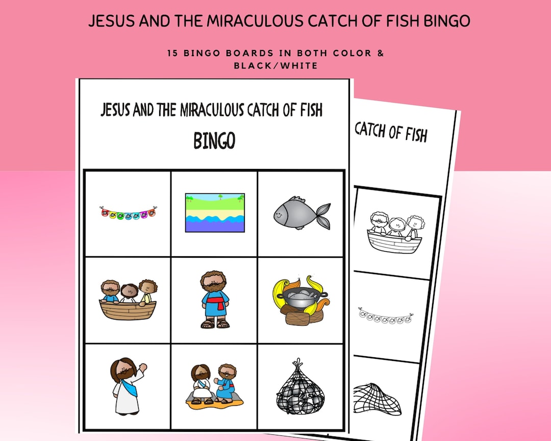 Jesus and the Miraculous Catch of Fish Bingo Set for Kids, Bible Bingo ...