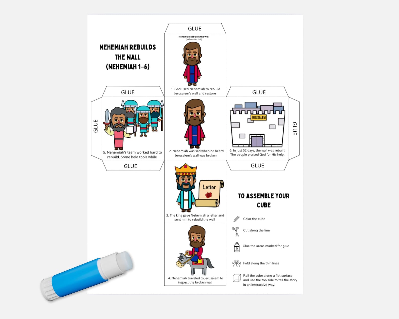 Nehemiah Rebuilds the Wall Coloring Cube | Bible Craft for Kids ...