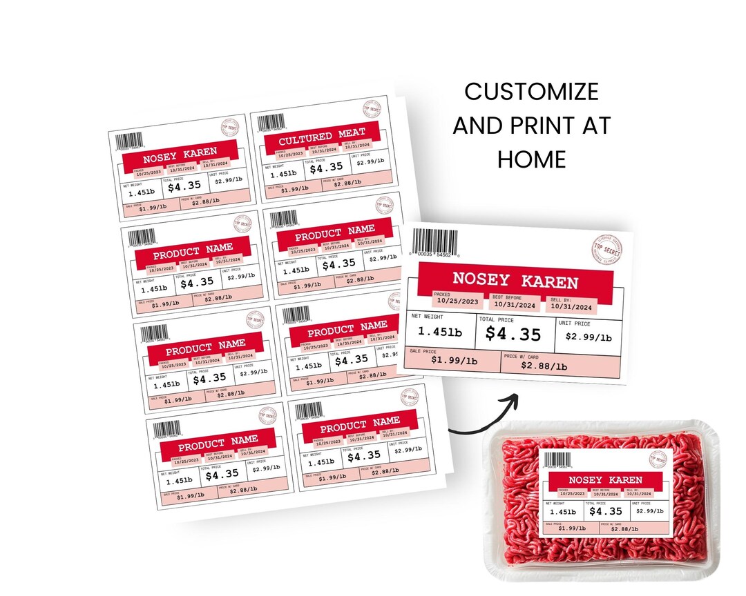 Editable Product Name Label Template, Gag Gift, Meat Labels, Halloween ...