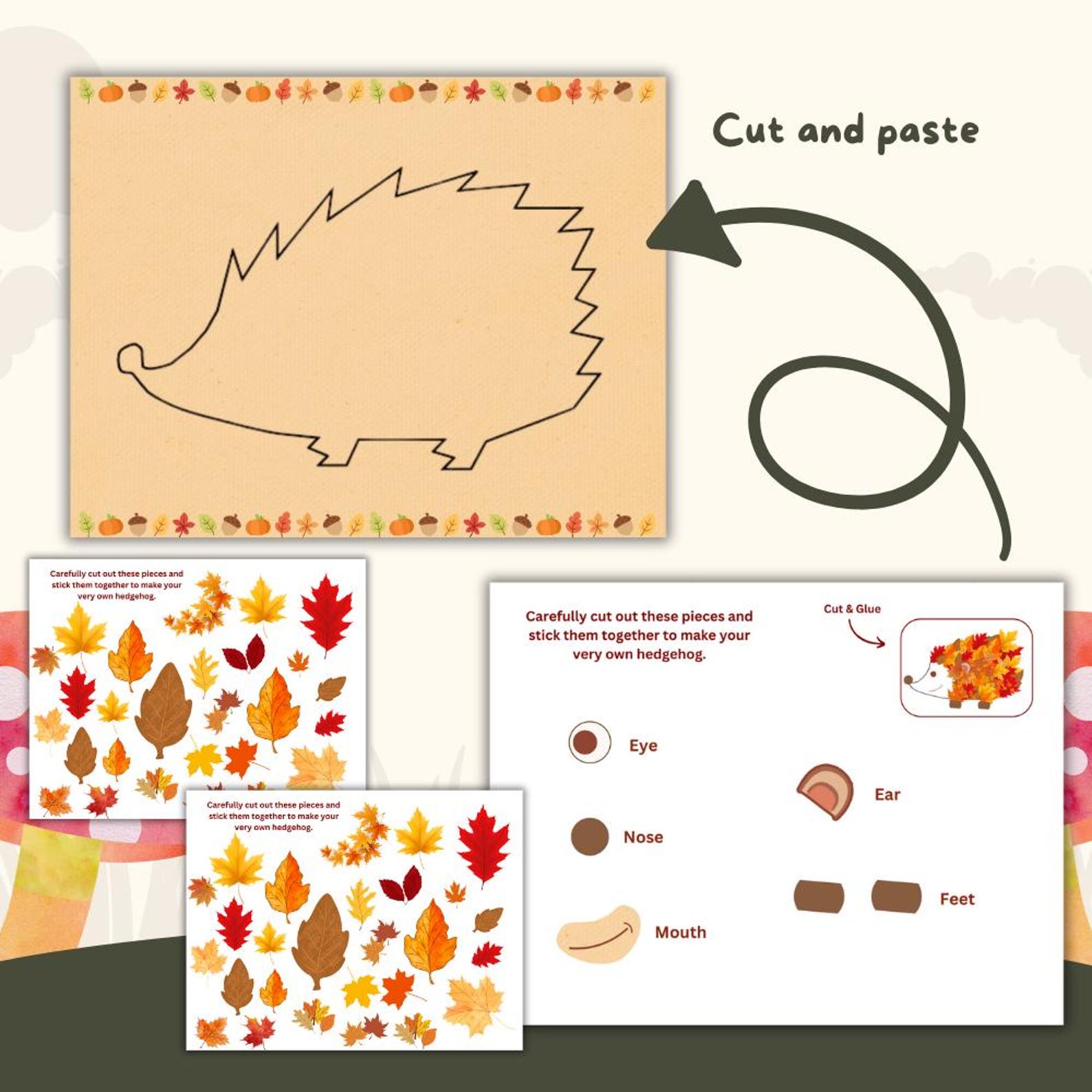 Fall Leaves Hedgehog Craft for Kids, Fall Printable Leaf Activity ...