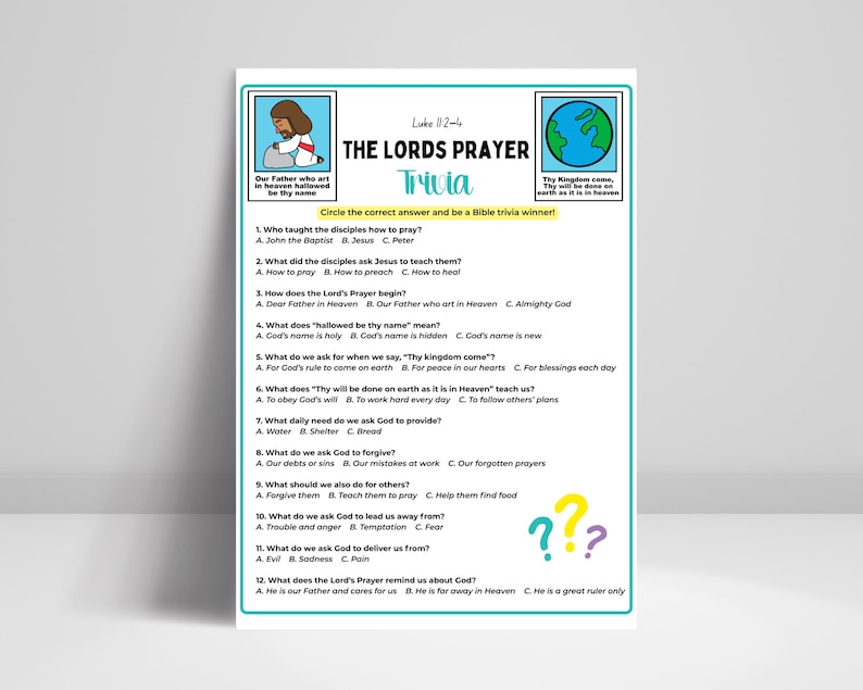 The Lord’s Prayer Bible Trivia Game | Teach Us to Pray Kids Activity ...