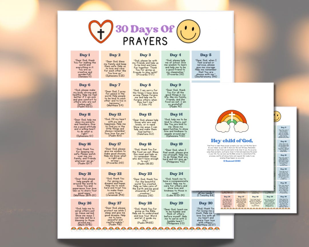 30 Days of Prayers for Kids Printable | Christian Prayer Prompts for ...