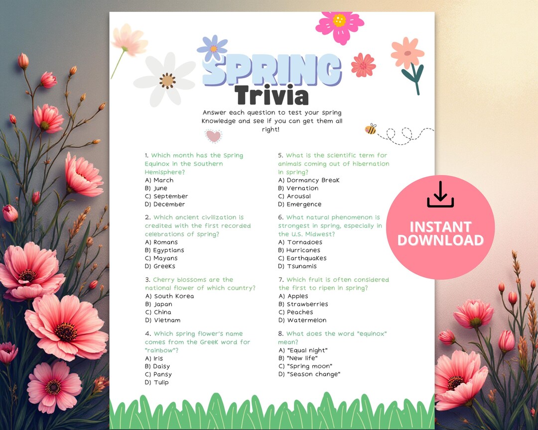 Spring Trivia Game for Kids and Adults With Answer Key | Fun Spring ...