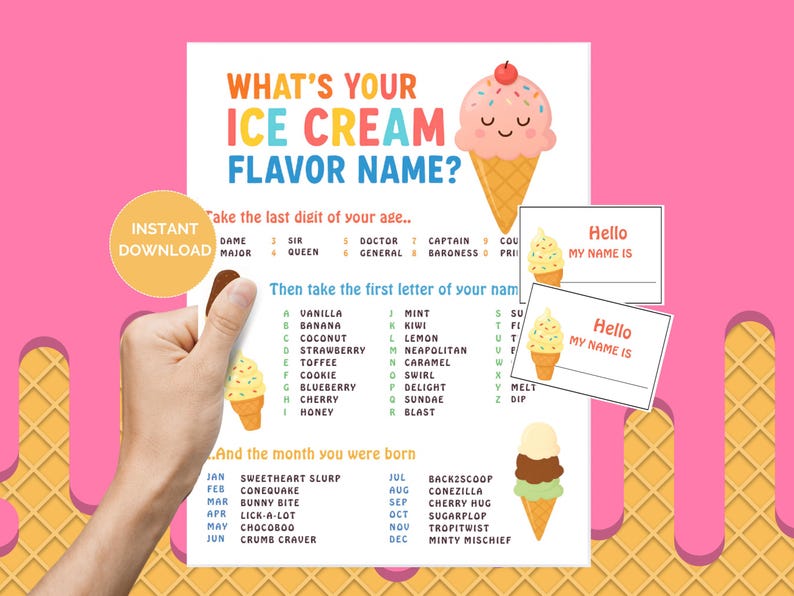 Ice Cream Name Game & Name Tags Printable, Summer Party Activity for ...