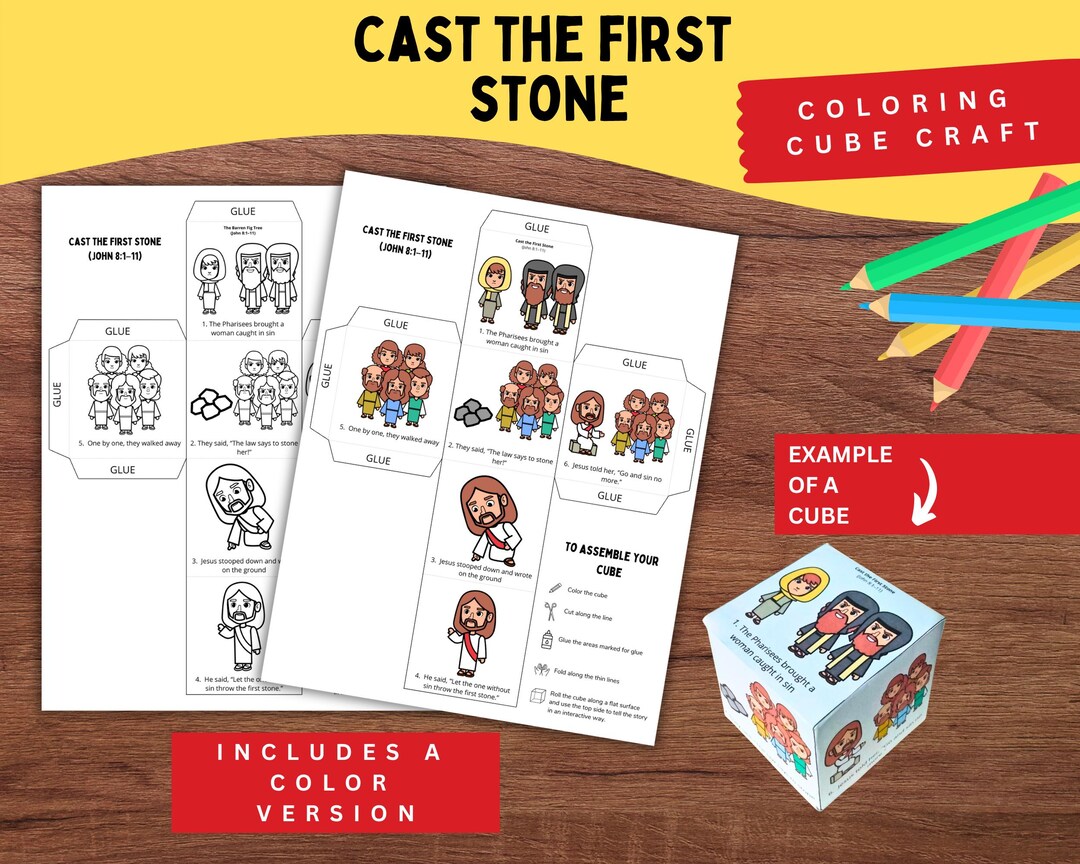 Cast the First Stone Coloring Cube | John 8 Bible Lesson for Kids ...