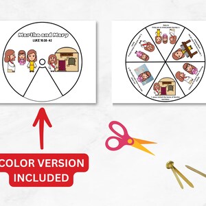 Mary and Martha Coloring Wheel | Jesus Visits Martha Printable Craft ...