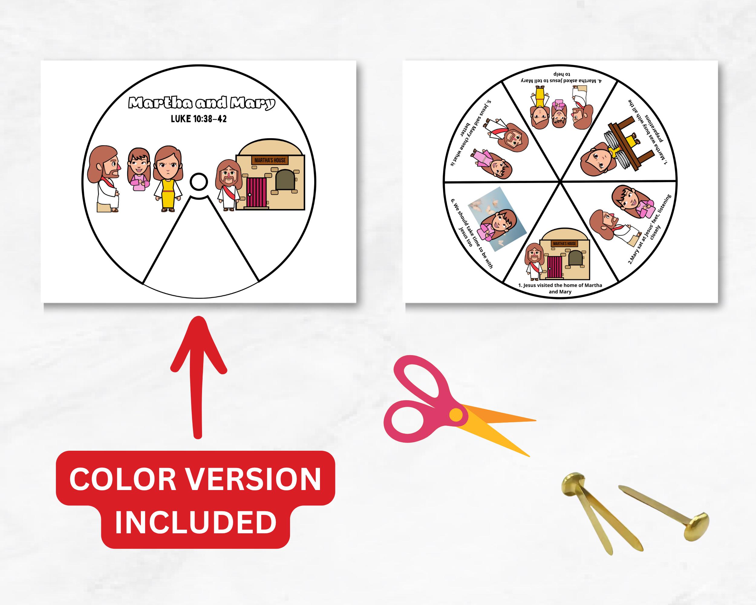 Mary and Martha Coloring Wheel | Jesus Visits Martha Printable Craft ...