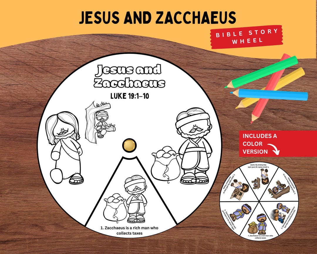 Jesus and Zacchaeus Coloring Wheel Printable | Luke 19:1–10 Bible Story ...