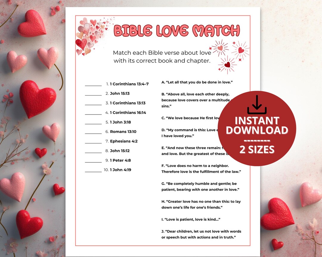 Bible Verse Love Match Game Christian Valentine’s Day Activity Church ...