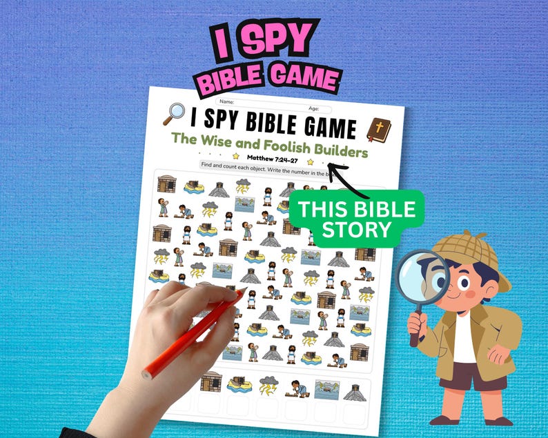 Wise and Foolish Builders I Spy Bible Game for Kids | Bible Activity ...