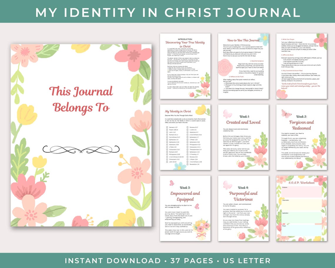Christian Identity Printable Journal for Women, Bible Study Workbook ...