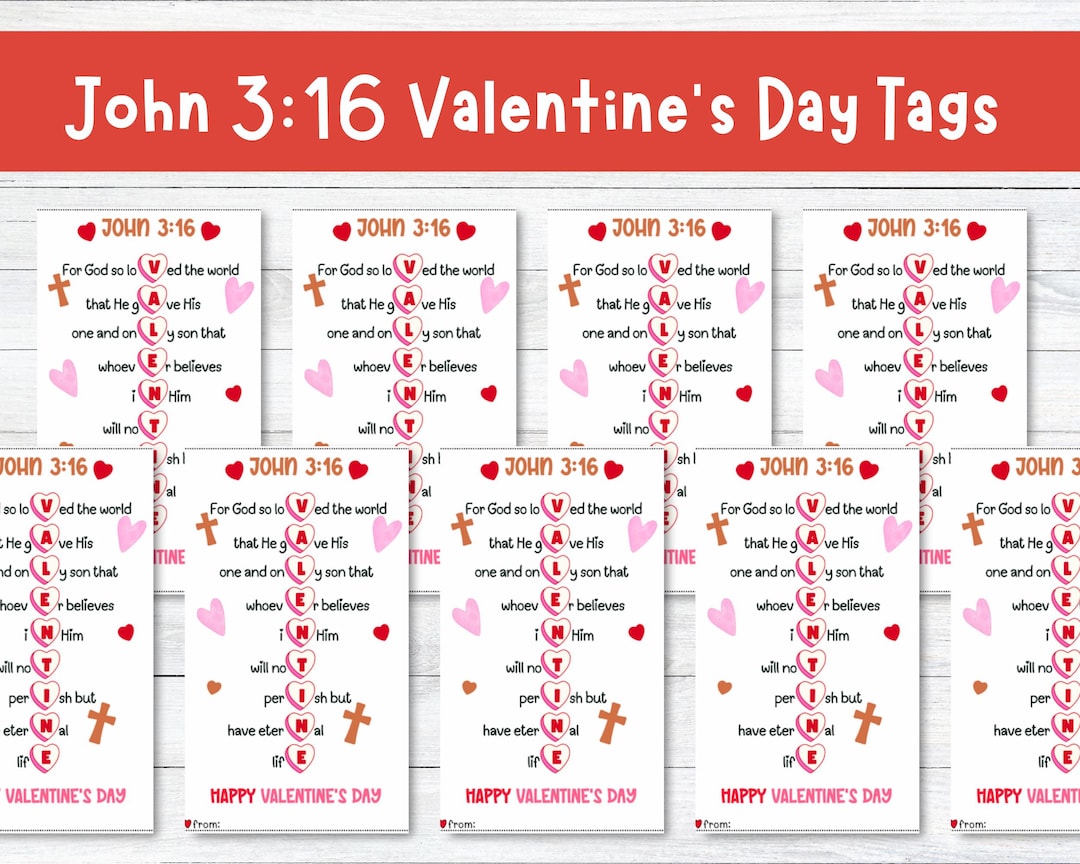 Christian Valentine Gift Tags for Kids and Church With John 3:16 Verse ...