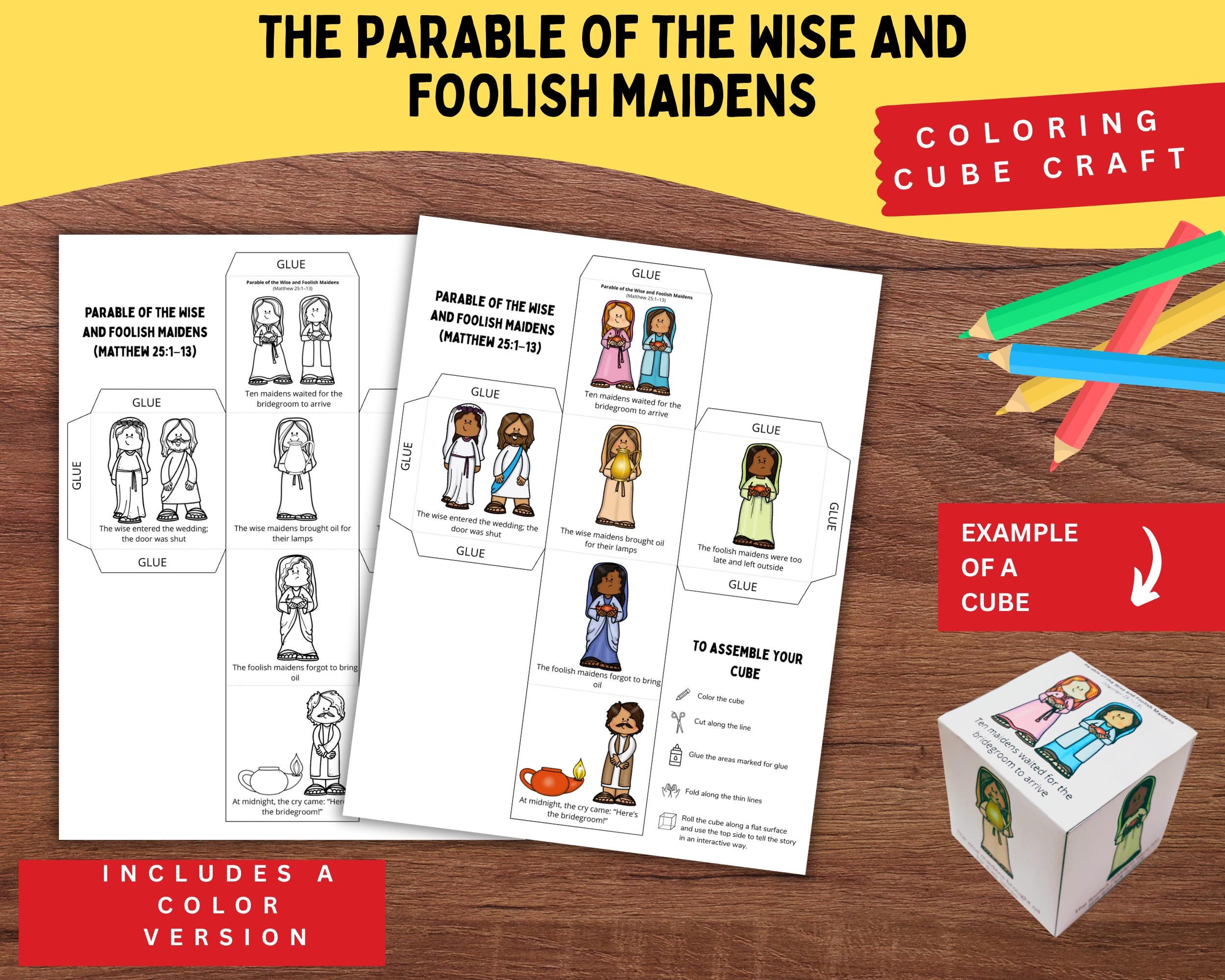 Parable of the Ten Virgins Coloring Cube | Matthew 25:1–13 | Printable ...
