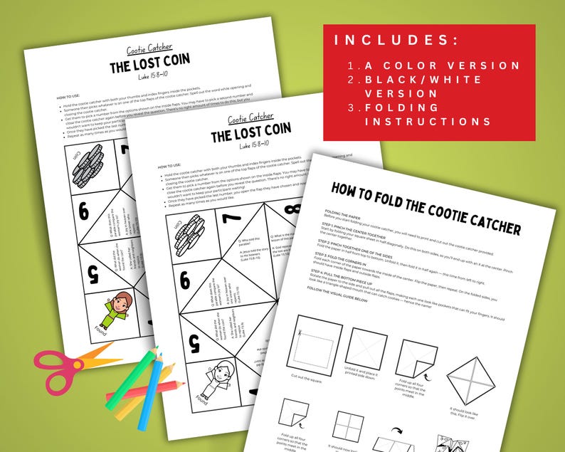 The Lost Coin Cootie Catcher, Parable of the Lost Coin, Luke 15:8–10 in ...