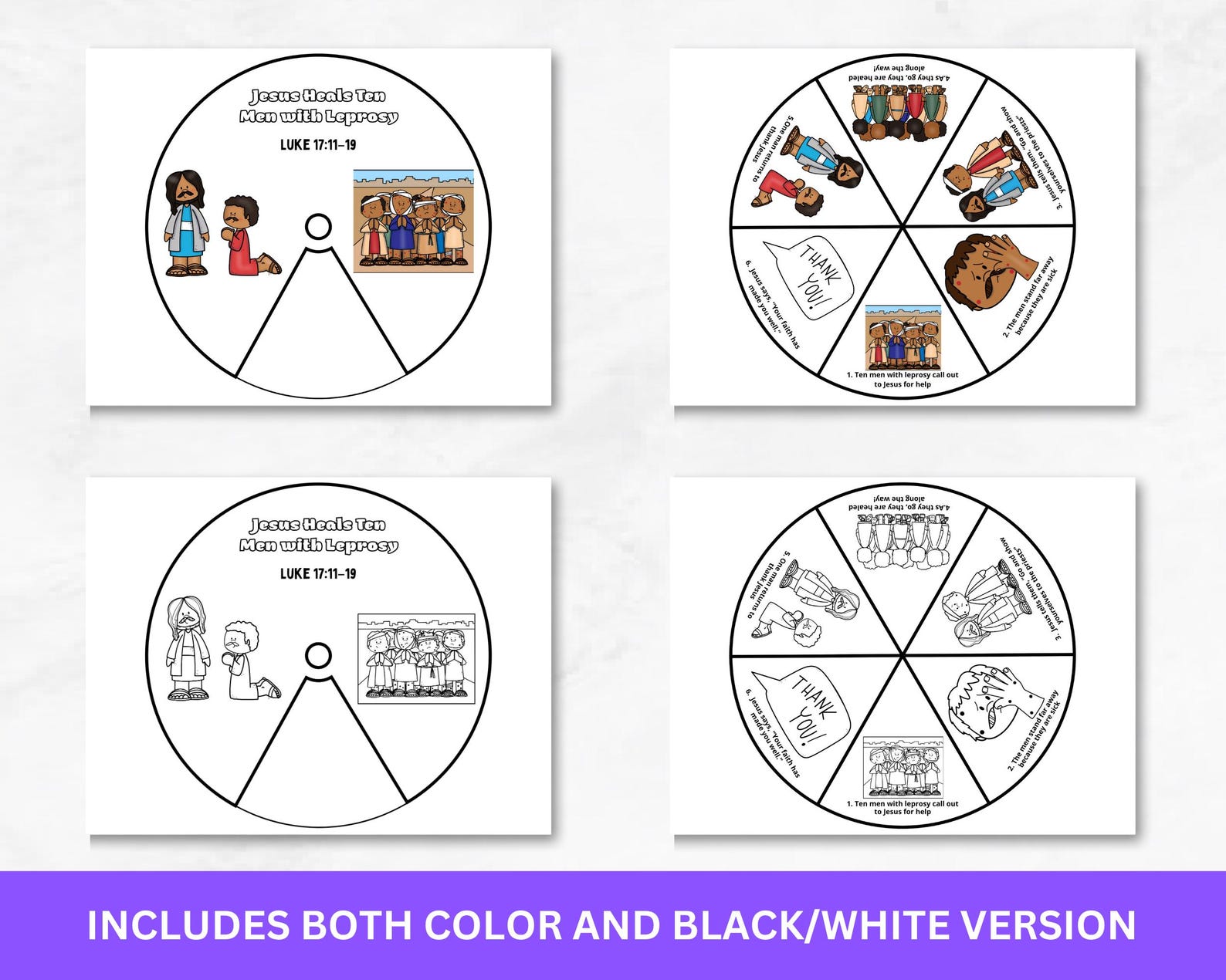 Jesus Heals Ten Lepers Bible Story Wheel Craft | Luke 17:11–19 Sunday ...