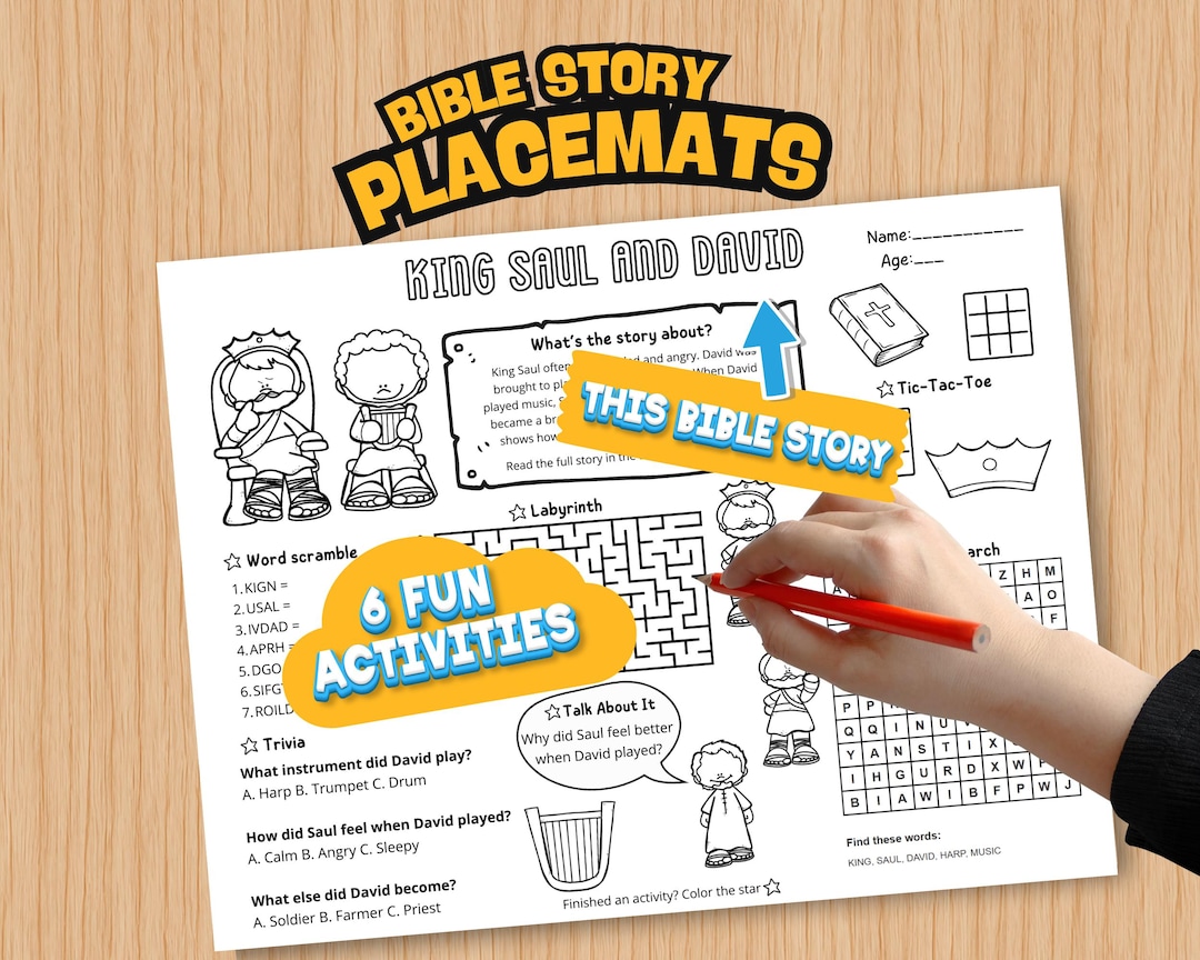 King Saul and David Bible Placemat for Kids – David Plays the Harp for ...