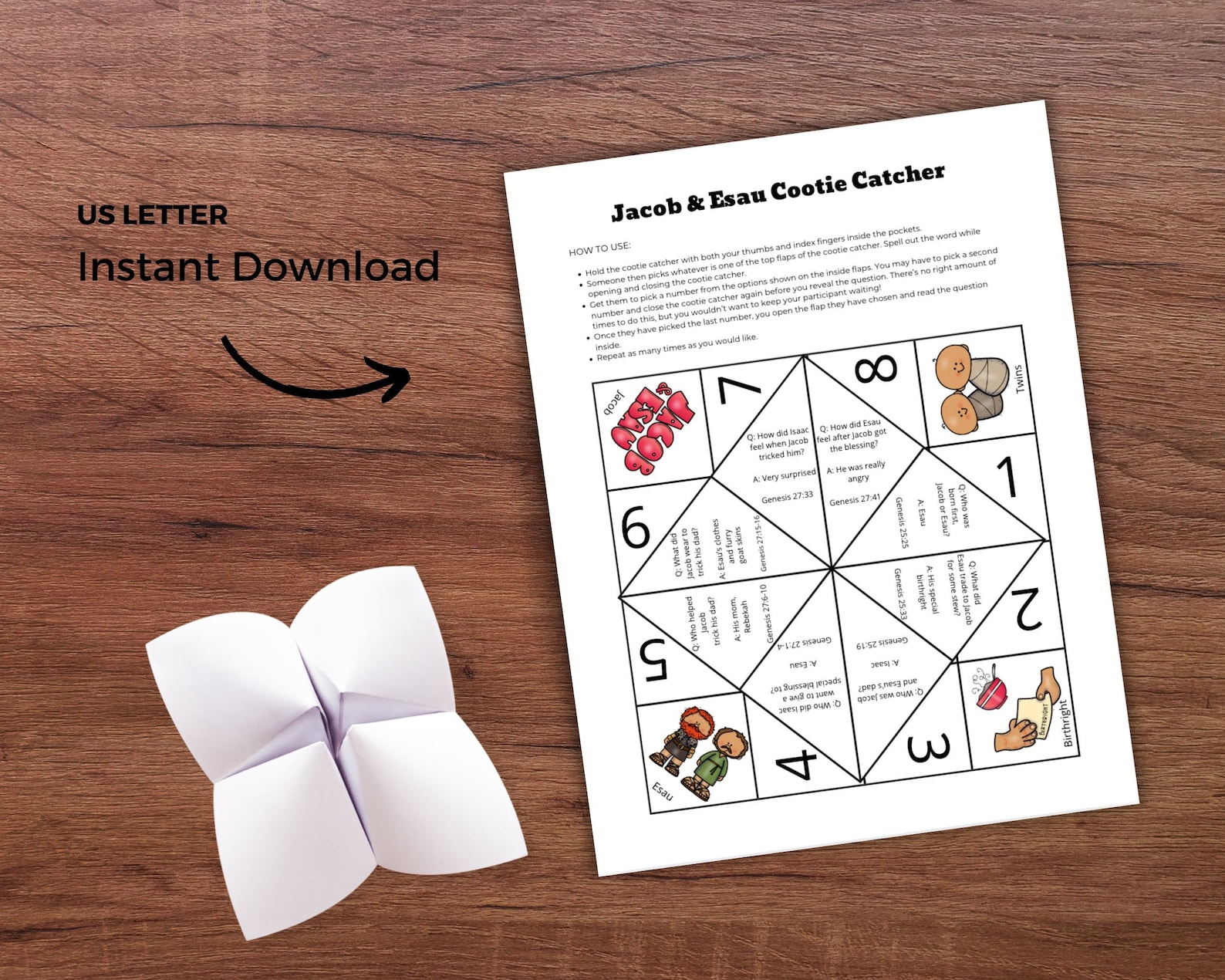 Jacob and Esau Printable Cootie Catcher - Sunday School Craft for Kids ...