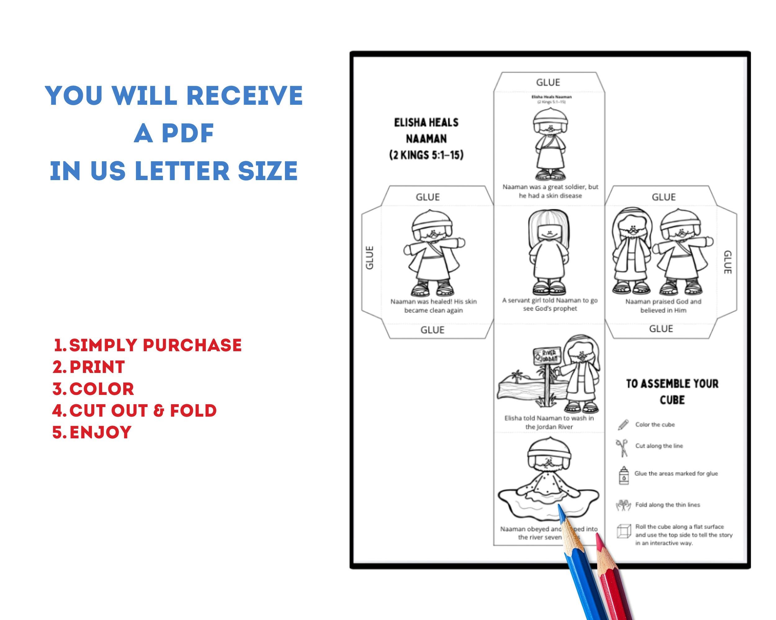 Elisha Heals Naaman Coloring Cube | 2 Kings 5:1–15 Bible Story Craft ...