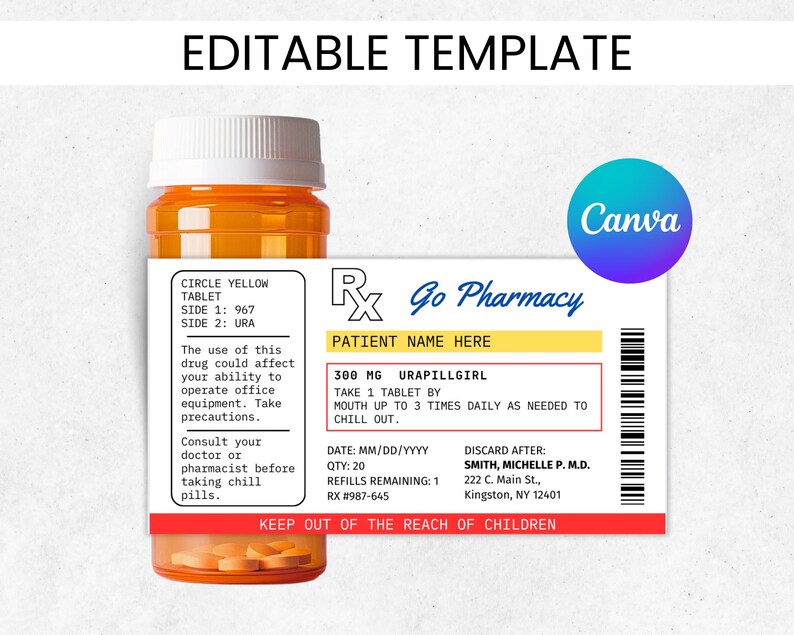 Editable Prescription Label Template | 3.75 X 2 in | Canva Template ...