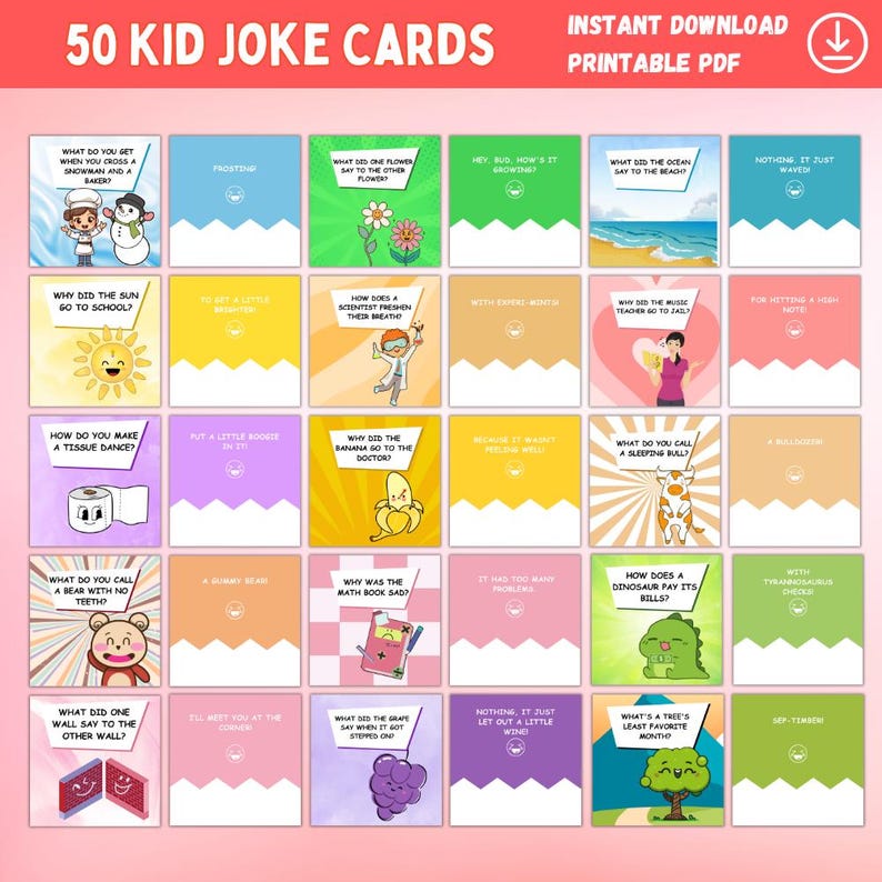 50 Kid Joke Cards | Printable Lunchbox Jokes | Funny Jokes for Kids ...
