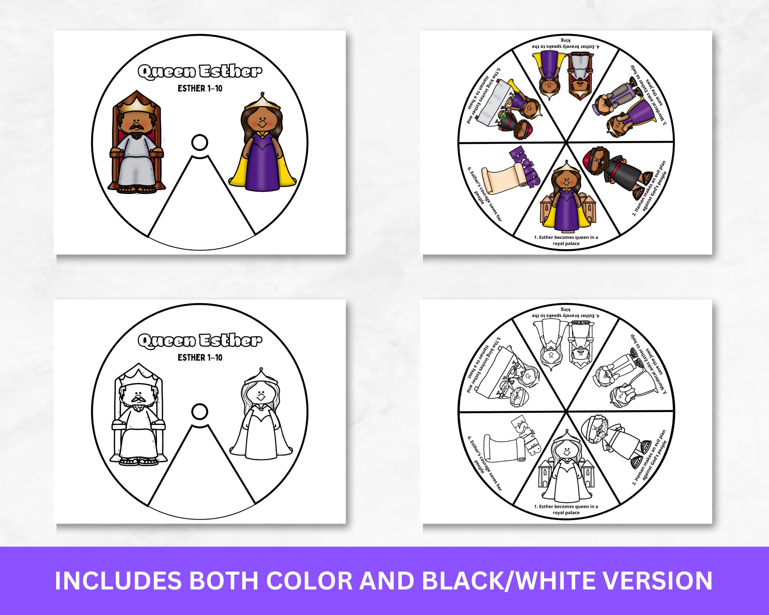 Queen Esther Coloring Wheel Printable, Esther 1–10 Bible Story Craft ...