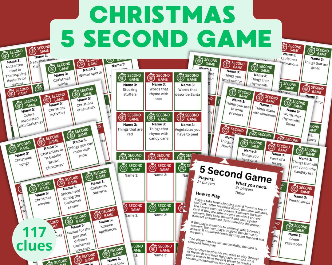 Christmas 5 Second Game Printable Party Activity for Families and Kids ...