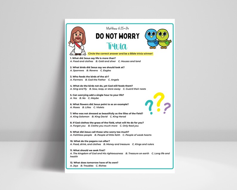 Do Not Worry Bible Trivia Game | Seek First the Kingdom Kids Activity ...