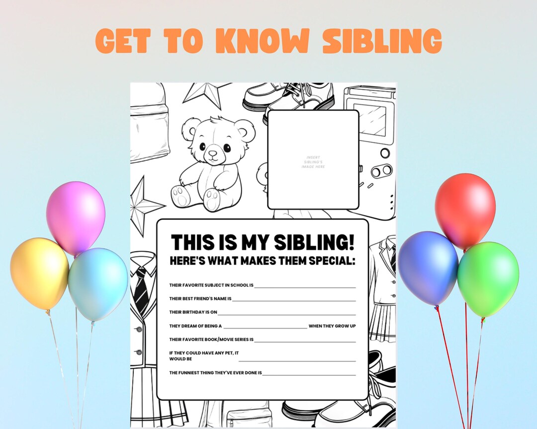 All About My Sibling, Birthday Gift for Sibling, Kids Activities ...