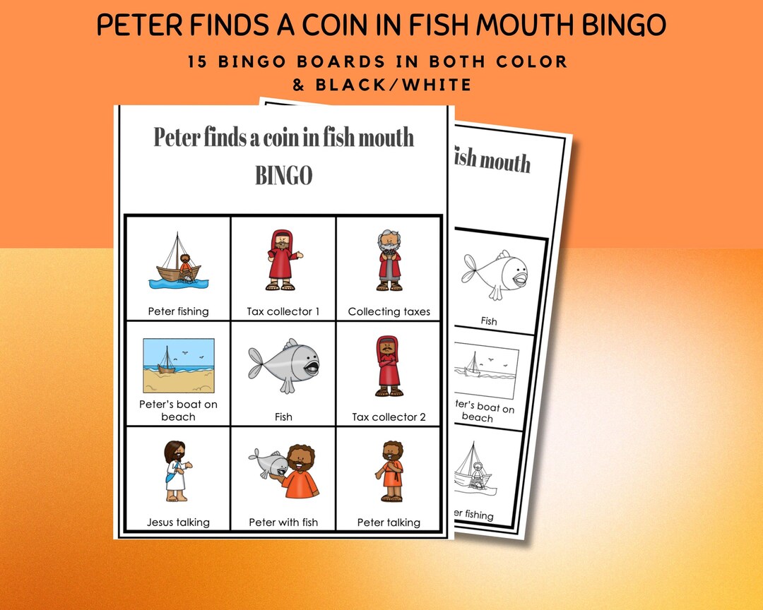 Peter Finds a Coin in Fish Mouth Bingo Set for Kids, Peter Finds a Coin ...