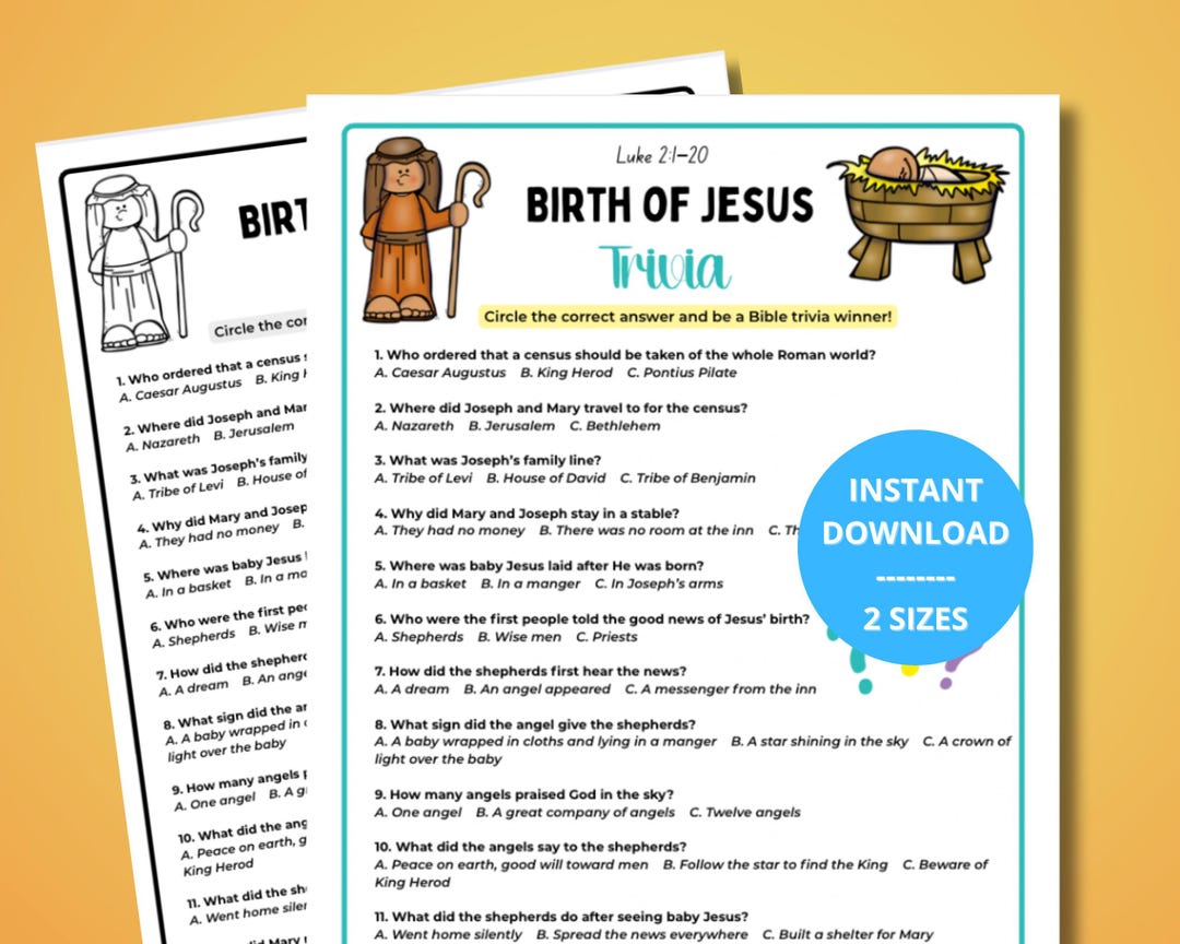 Birth of Jesus Bible Trivia Game | Nativity Story Sunday School ...